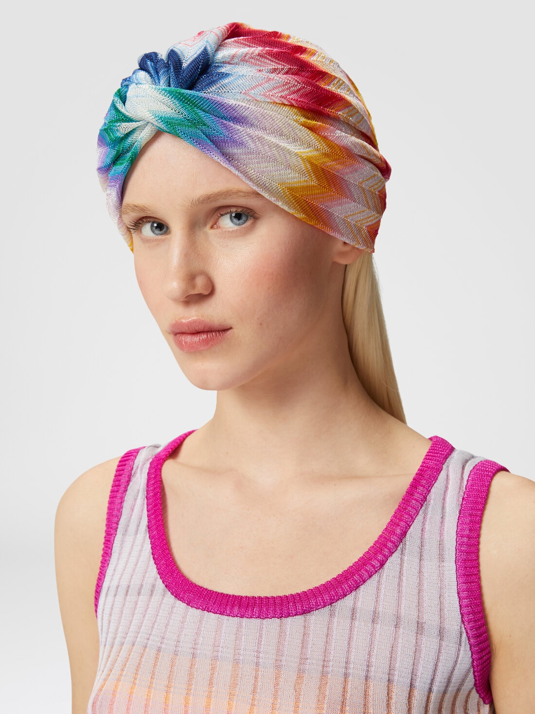 Viscose chevron turban with lamé