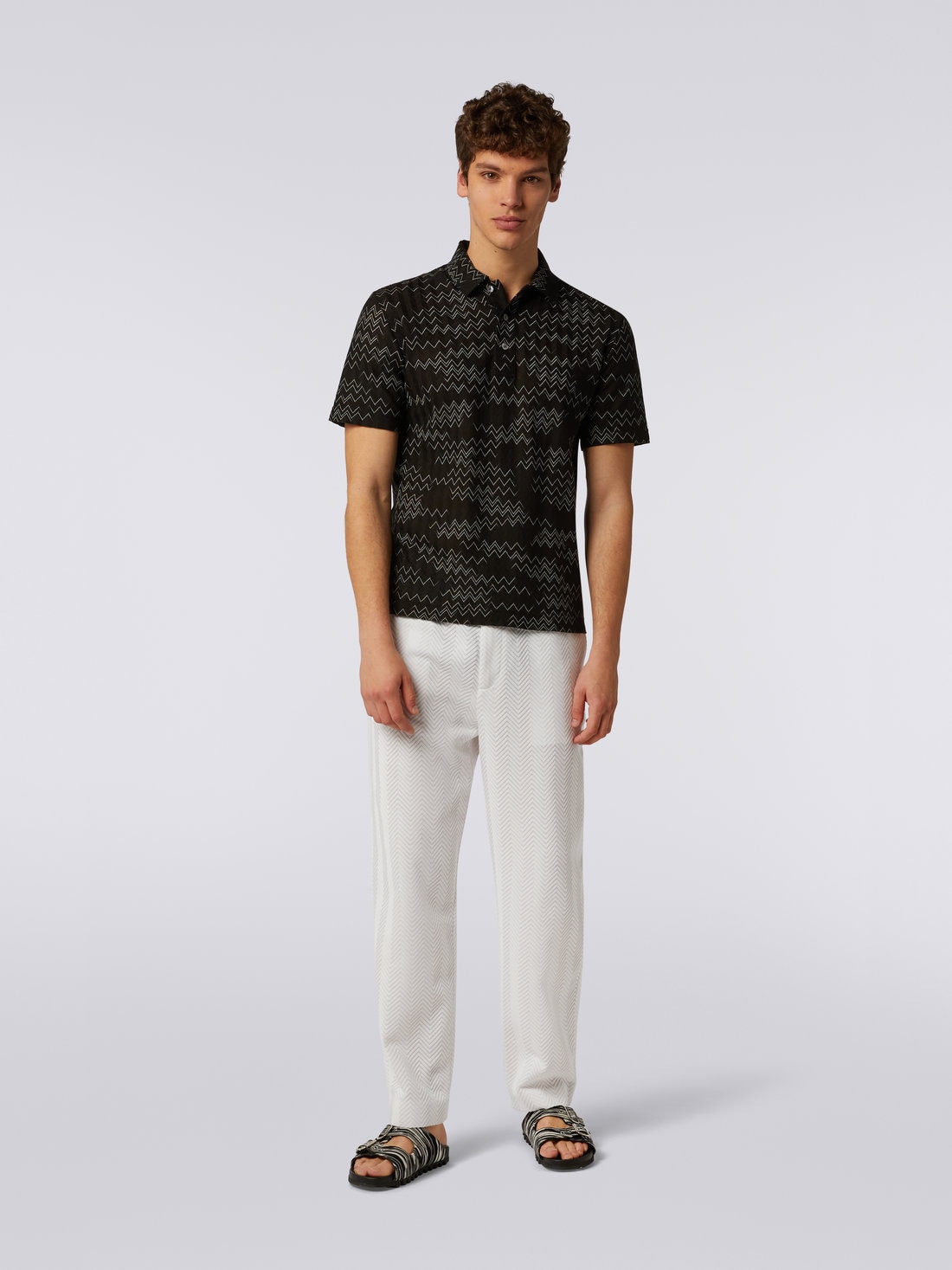 Viscose polo shirt with chevron pattern