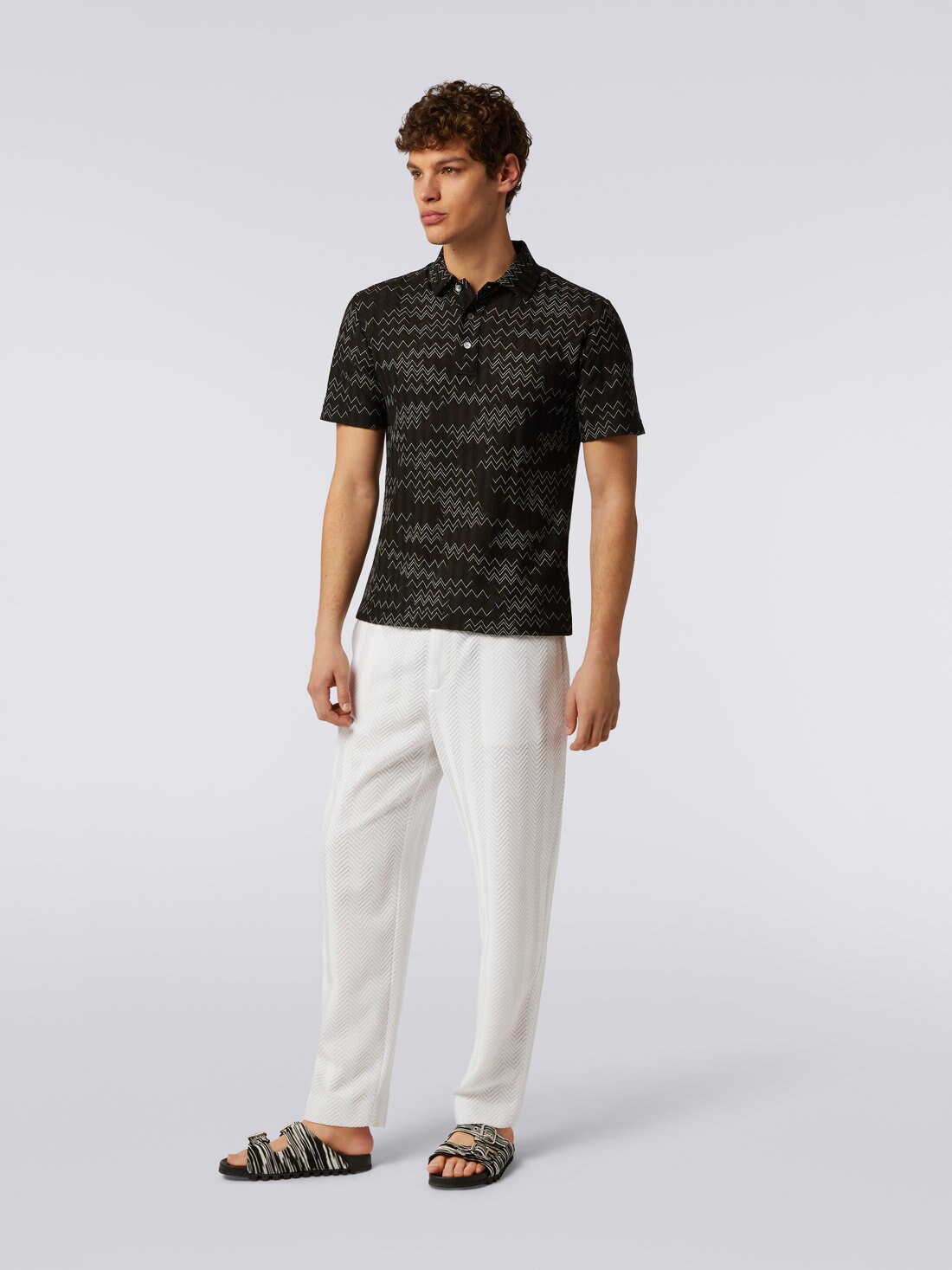 Viscose polo shirt with chevron pattern