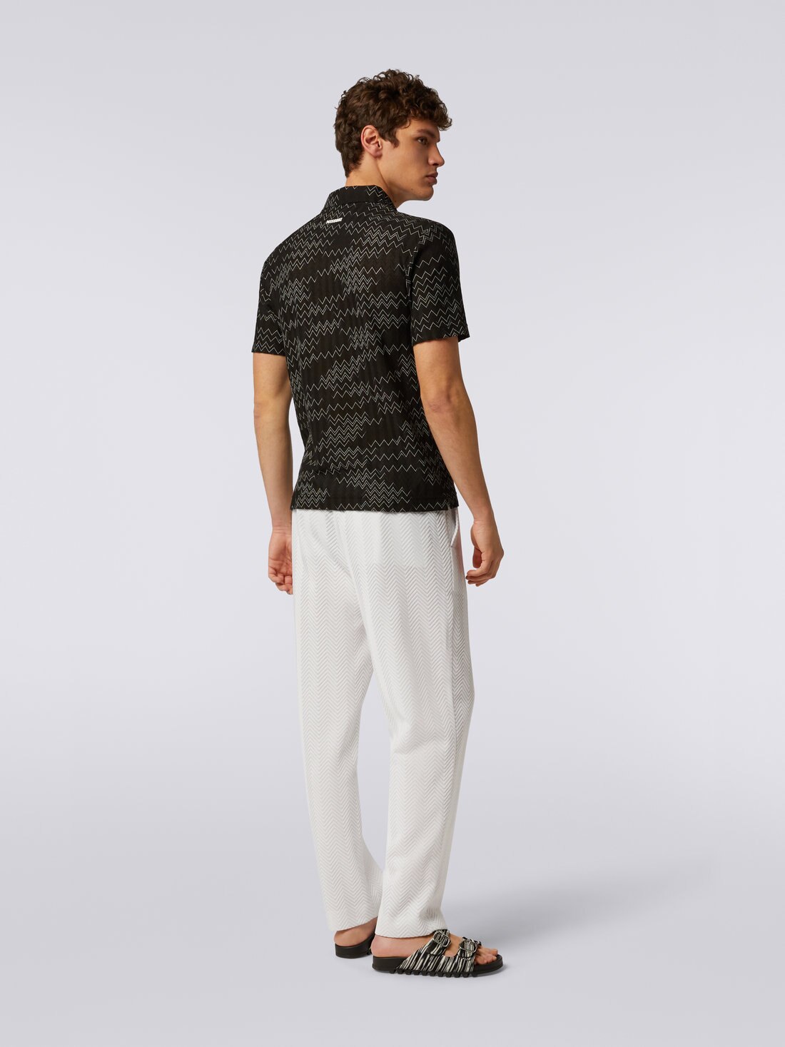Viscose polo shirt with chevron pattern