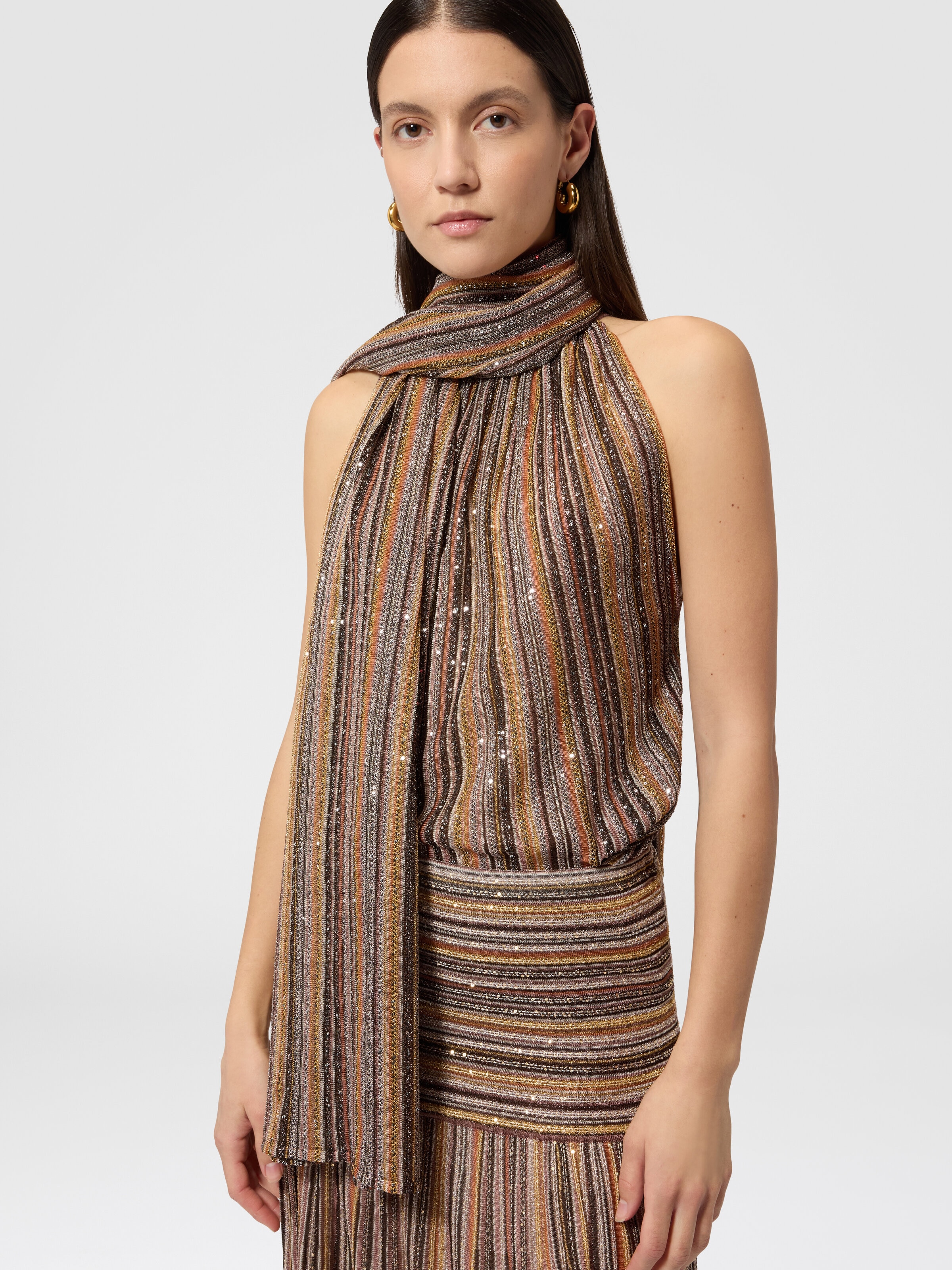 Ribbed lamé viscose stole with sequins Gold& Beige | Missoni