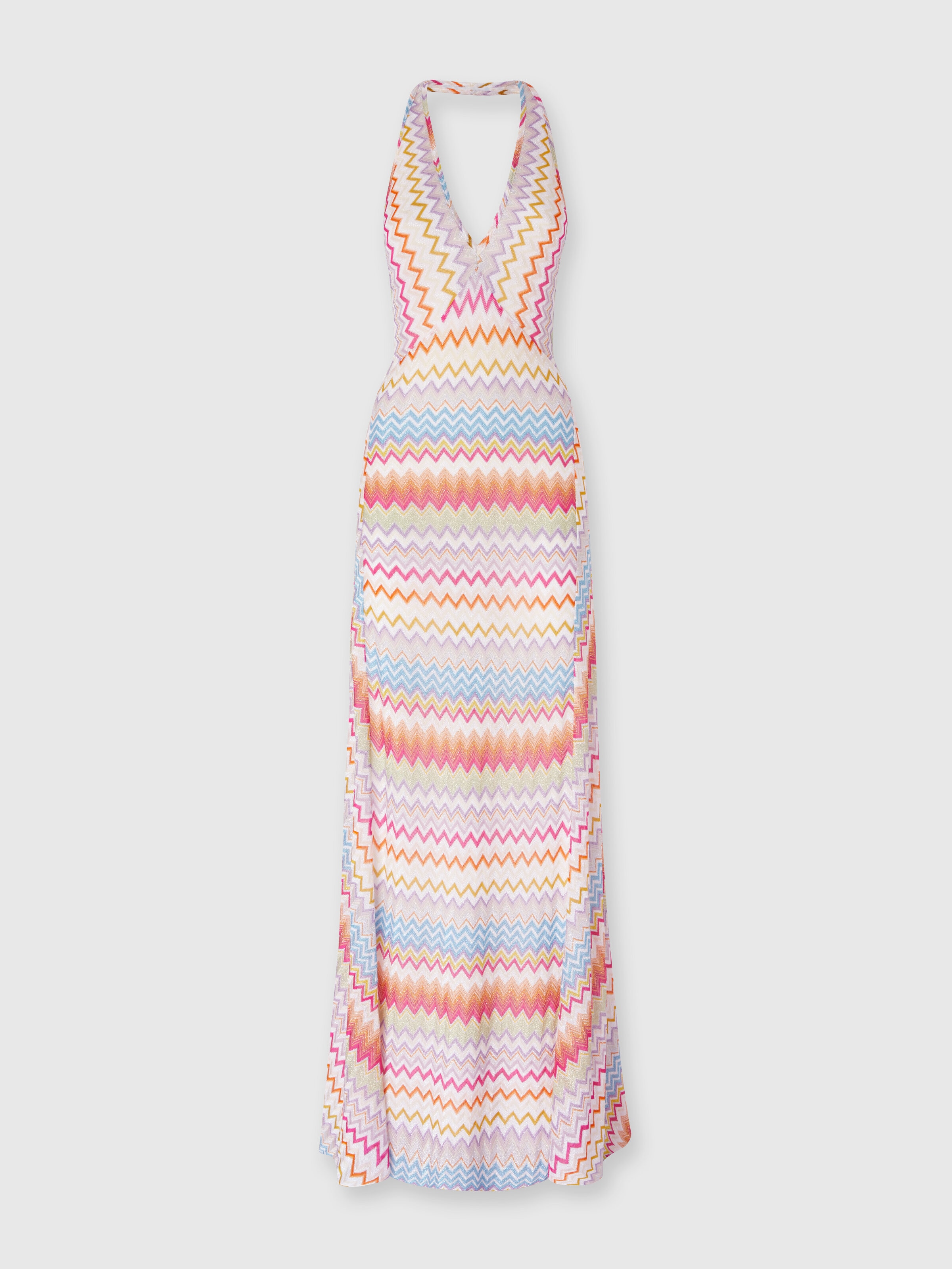 Long dress in viscose with zigzag pattern with lurex