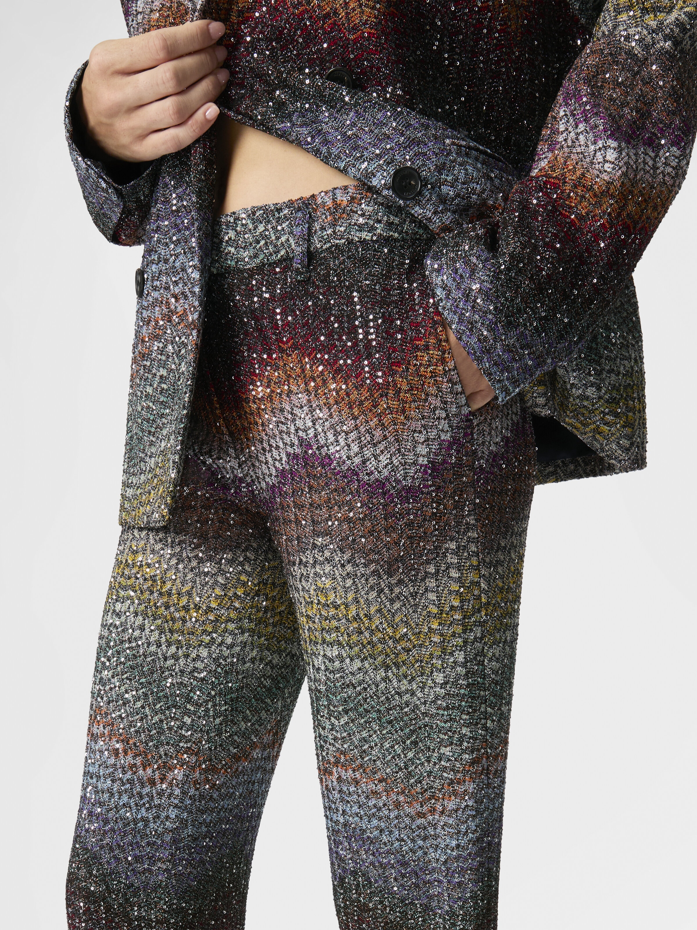 Viscose Lamé Straight Trousers with Sequins Green& Brown | Missoni