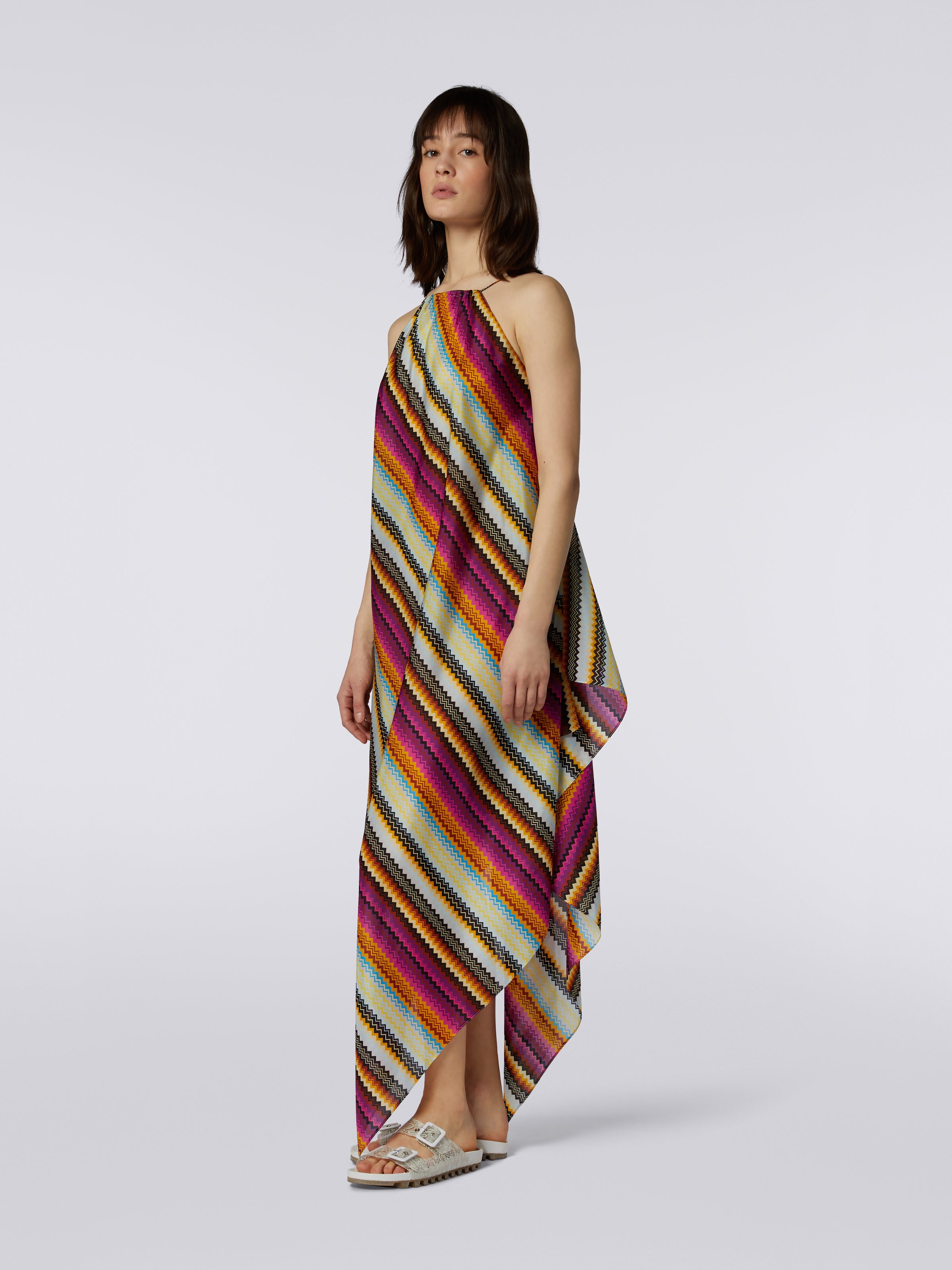 Long foulard pattern cover up in zigzag cotton blend